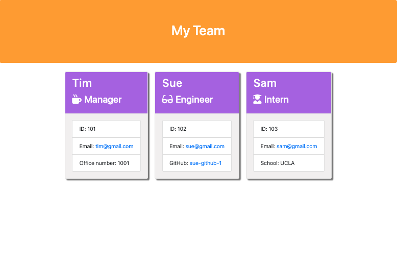Module 12 Object-Oriented Programming: Team Profile Generator | Team-Profile-Generator