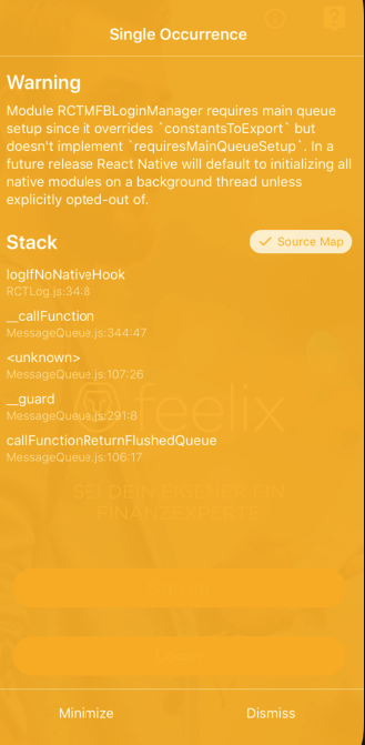 Warning: Module RCTMFBLoginManager requires main queue setup since it overrides ...