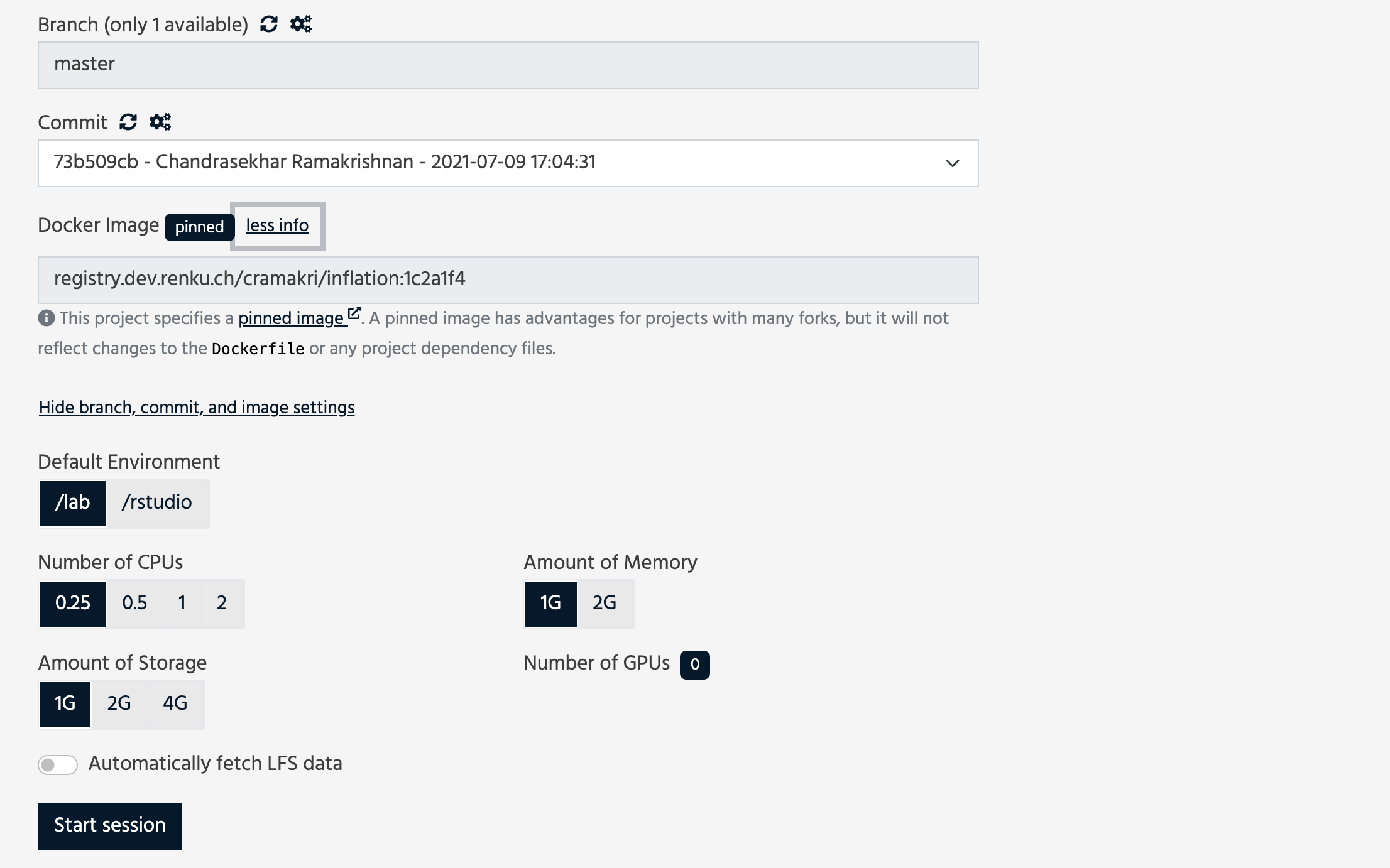 UX: Show more information with session start button · Issue #1564 · SwissDataScienceCenter/renku ...