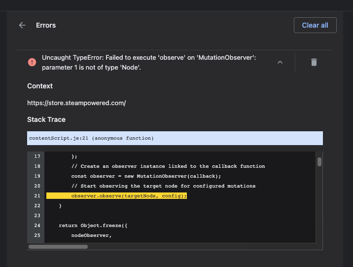 MutationObserver error on load · Issue #13 · mefaba/show-geforce-on-steam · GitHub