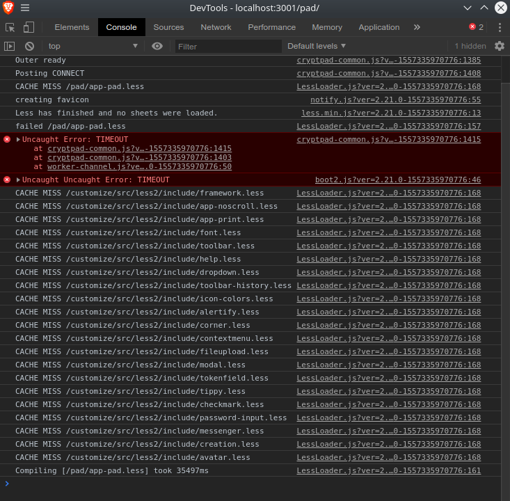 Browser stalls on initializing new pad 2.21.0 · Issue #366 · cryptpad/cryptpad · GitHub