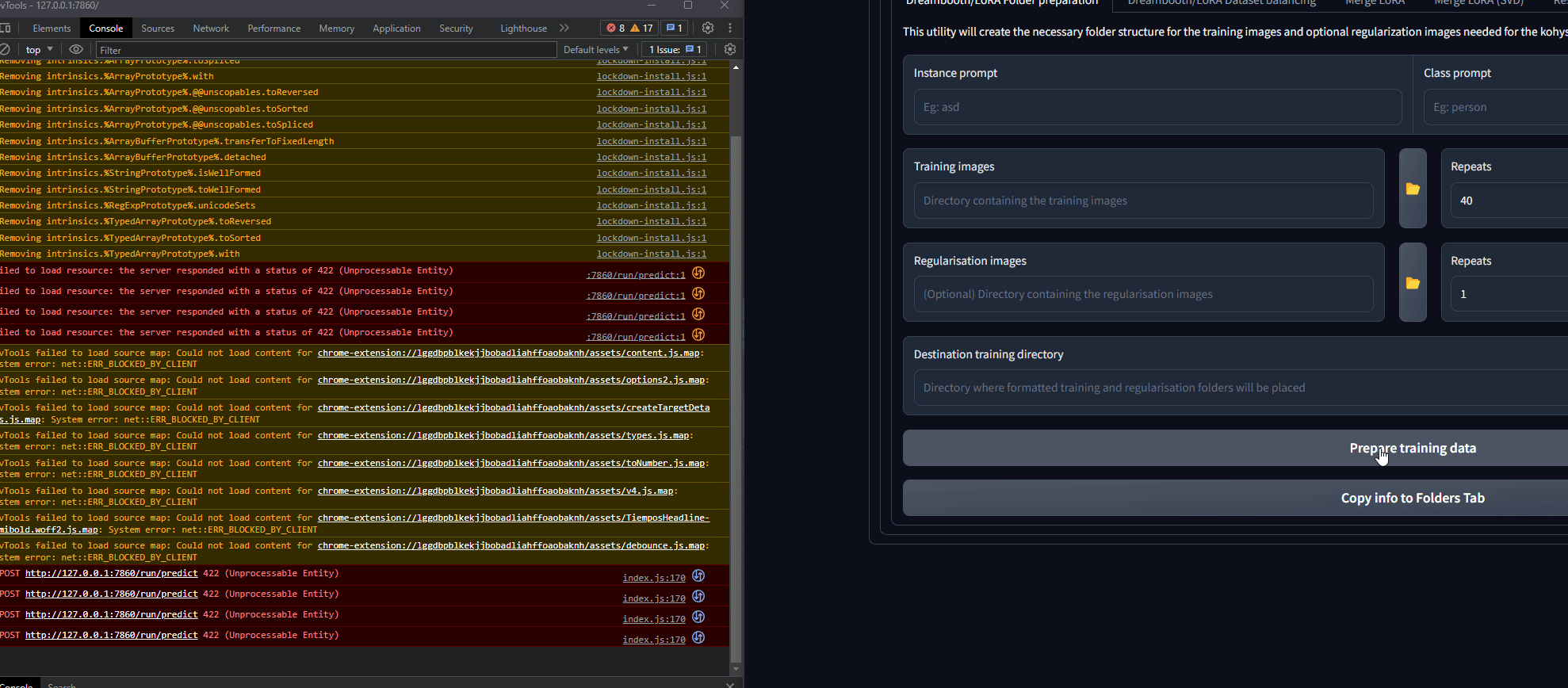 kohya_ss gui cant use, http://127.0.0.1:7860/run/predict 422 · Issue #1132 · bmaltais/kohya_ss ...
