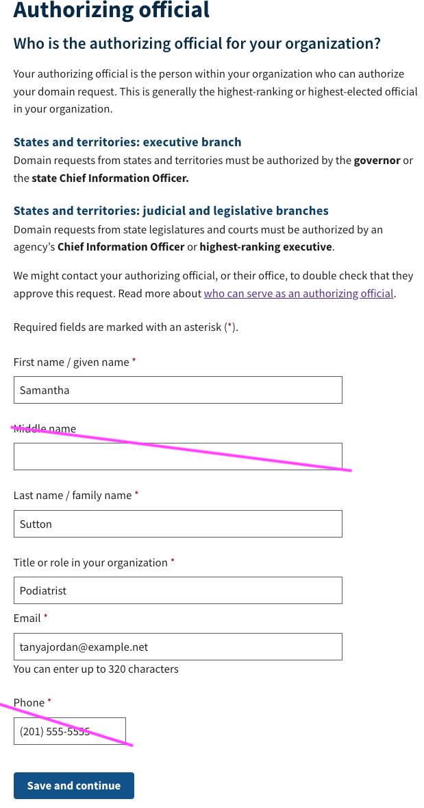 AO Info: Remove middle name and phone number fields · Issue #843 · cisagov/manage.get.gov · GitHub