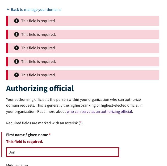 Domain Mgmt: Refine error messages to be more specific · Issue #984 · cisagov/manage.get.gov ...