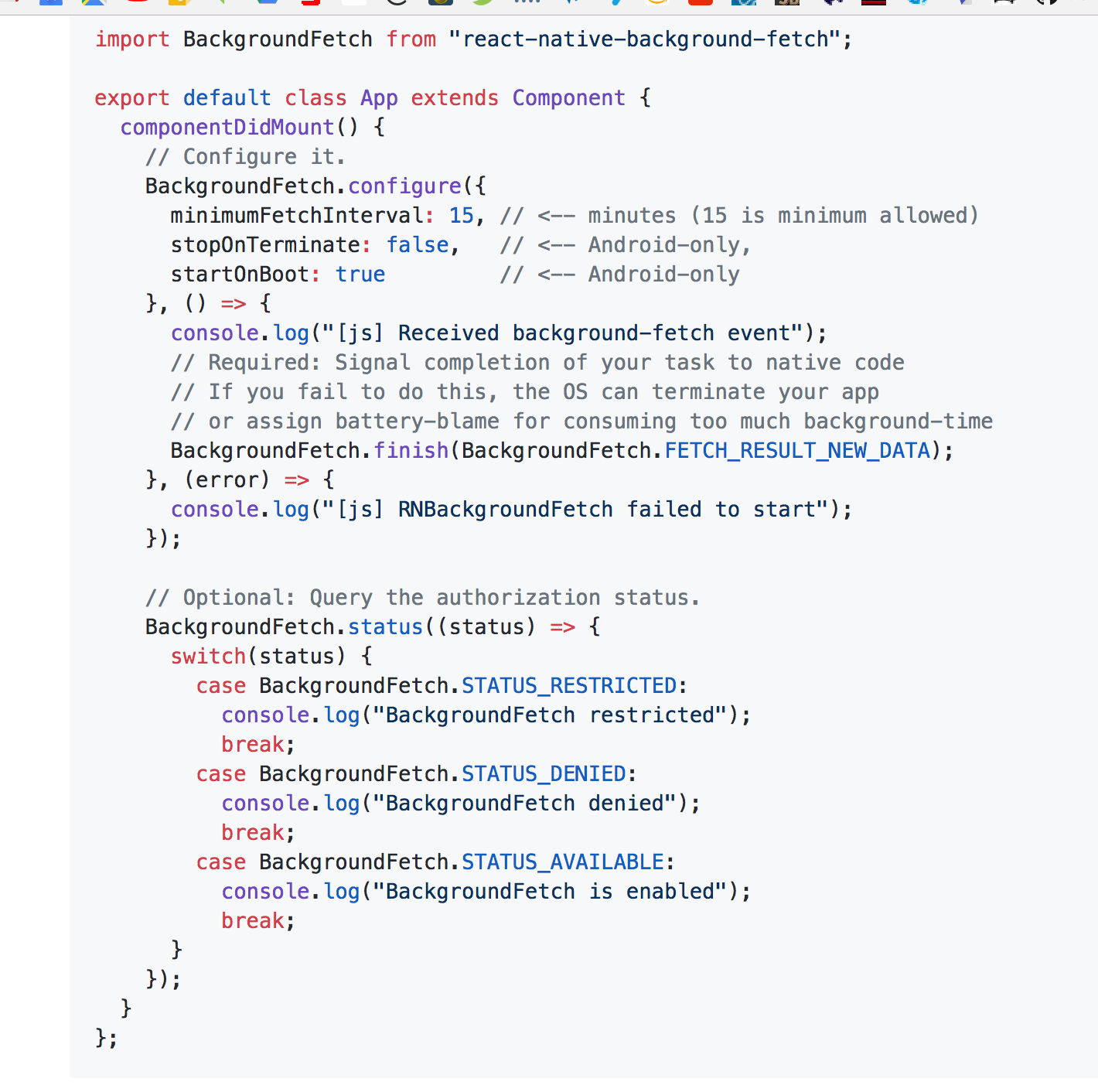 stopOnTerminate, startOnBoot not working . · Issue #89 · transistorsoft/react-native-background ...