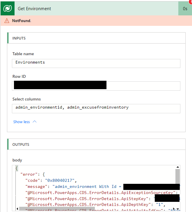 [CoE Starter Kit - BUG] Action 'Get_Environment' failed - "admin_environment With Id = xxx Does ...