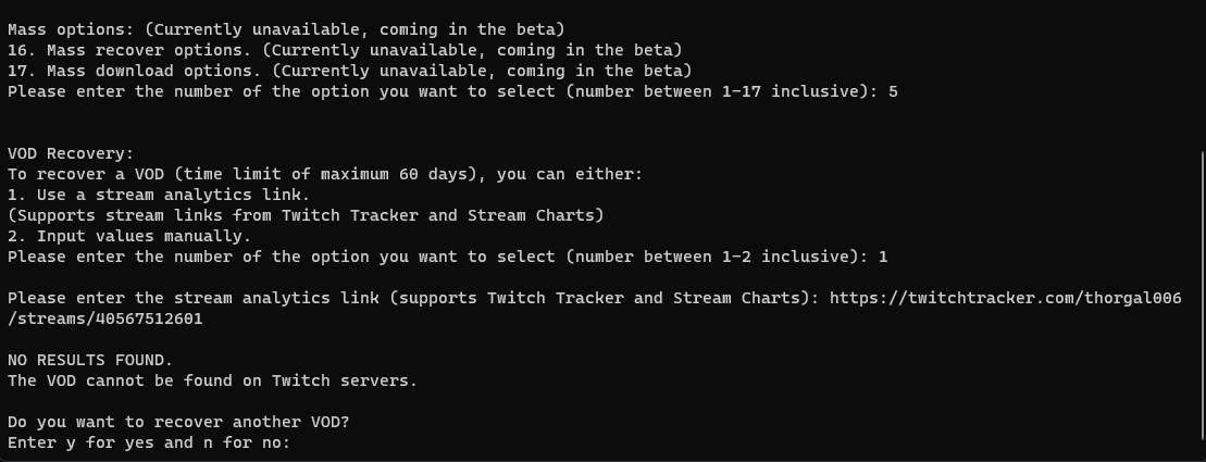 NO RESULTS FOUND. The VOD cannot be found on Twitch servers. · Issue ...