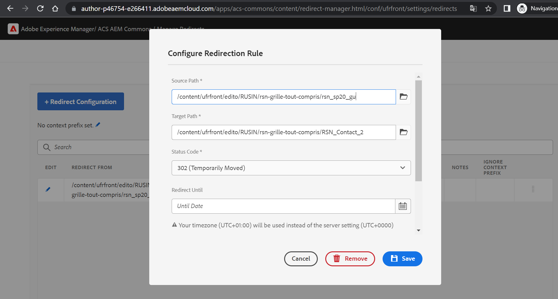[Redirect Manager] selecting a line prevents edit button to work ...