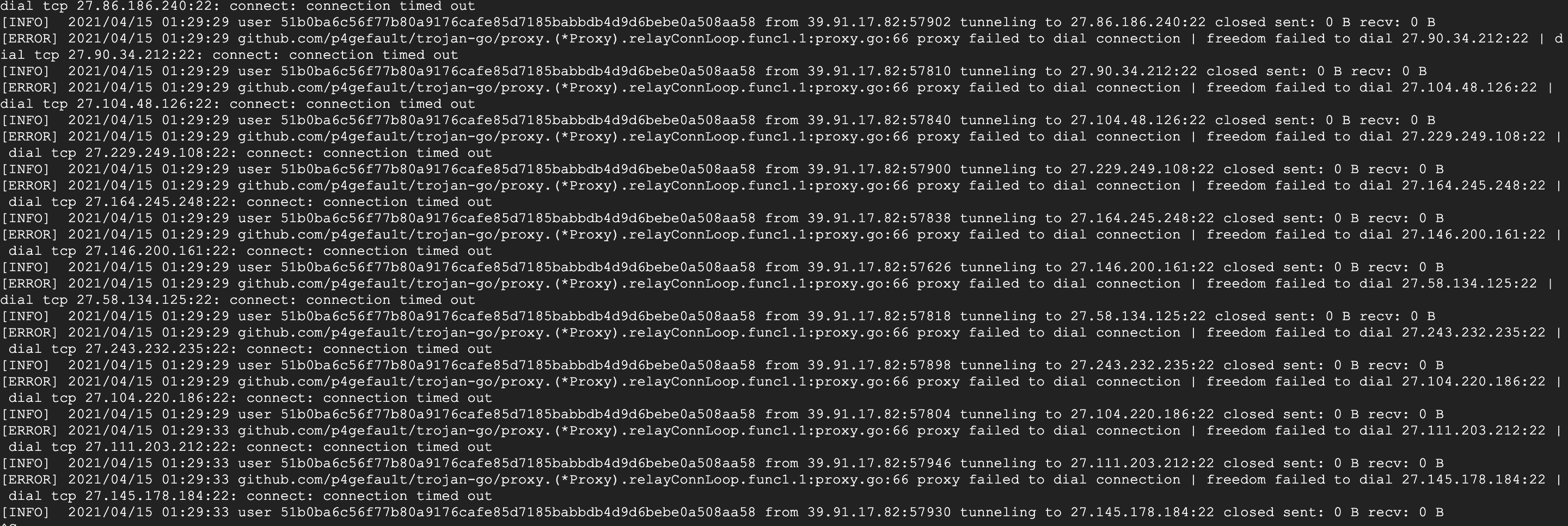 [BUG] 使用几个小时后所有客户端都连接不上服务端，但服务端仍在运行 · Issue #203 · p4gefau1t/trojan-go · GitHub
