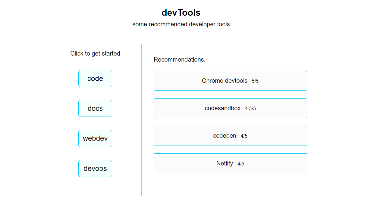 GitHub - Balamurugan18R/devTools-recommendations-react: Webapp to view recommendations for ...