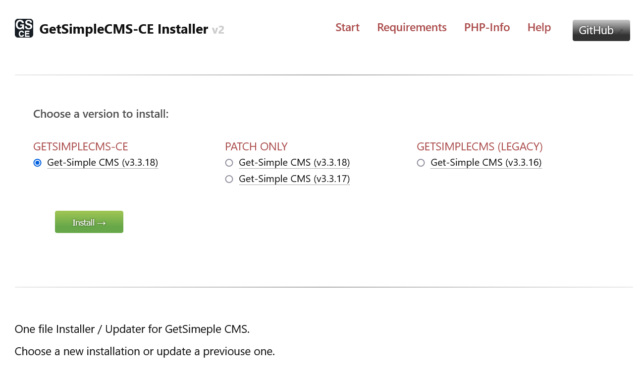 GitHub - GetSimpleCMS-CE/GS-CE-Installer: Single file script to install or update GetSimpleCMS ...