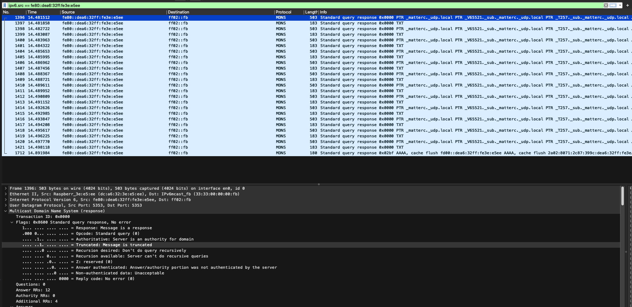 [BUG] Chip-tool do not adhere to MSDNS specs: Sens Multicast Truncated Responses · Issue #29521 ...