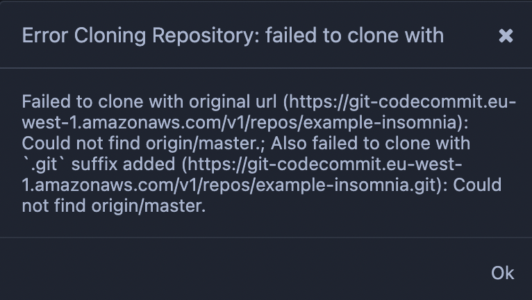 Error cloning AWS CodeCommit Git repository: "Could not find origin/master" · Issue #4660 · Kong ...