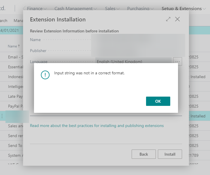 Failed To Publishinstall Extension With Error Failed With Code Unprocessableentity Reason