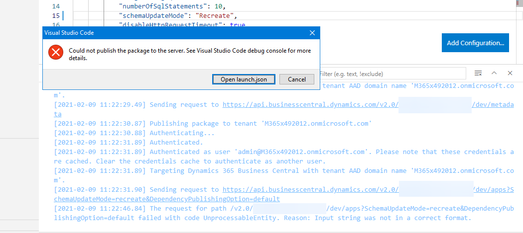 Failed to publish/install extension with error "failed with code UnprocessableEntity. Reason ...