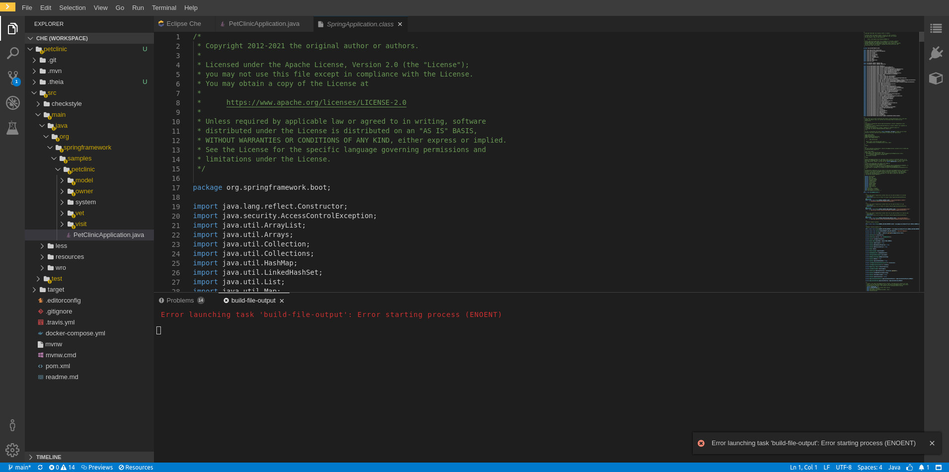 Error launching task in IDE: Error starting process (ENOENT) · Issue #19528 · eclipse-che/che ...