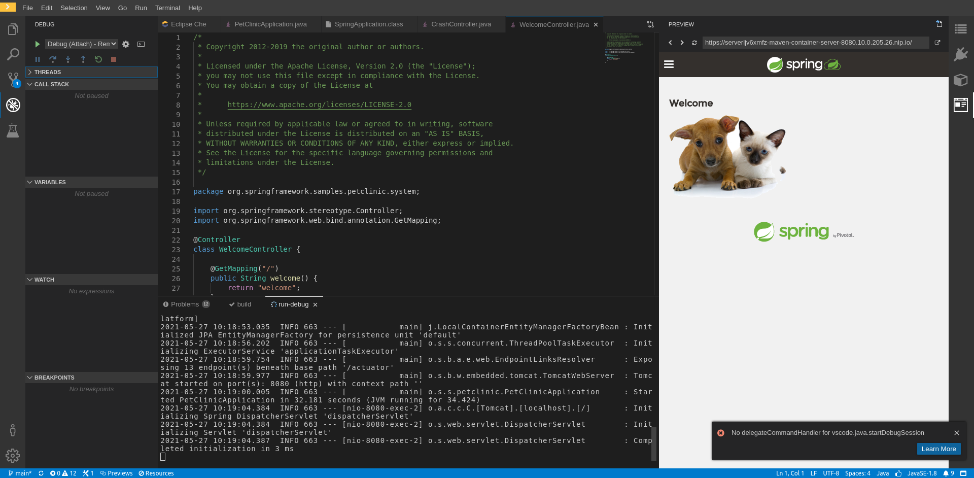 Debug session failed to launch in workspace because of "No delegateCommandHandler for vscode ...