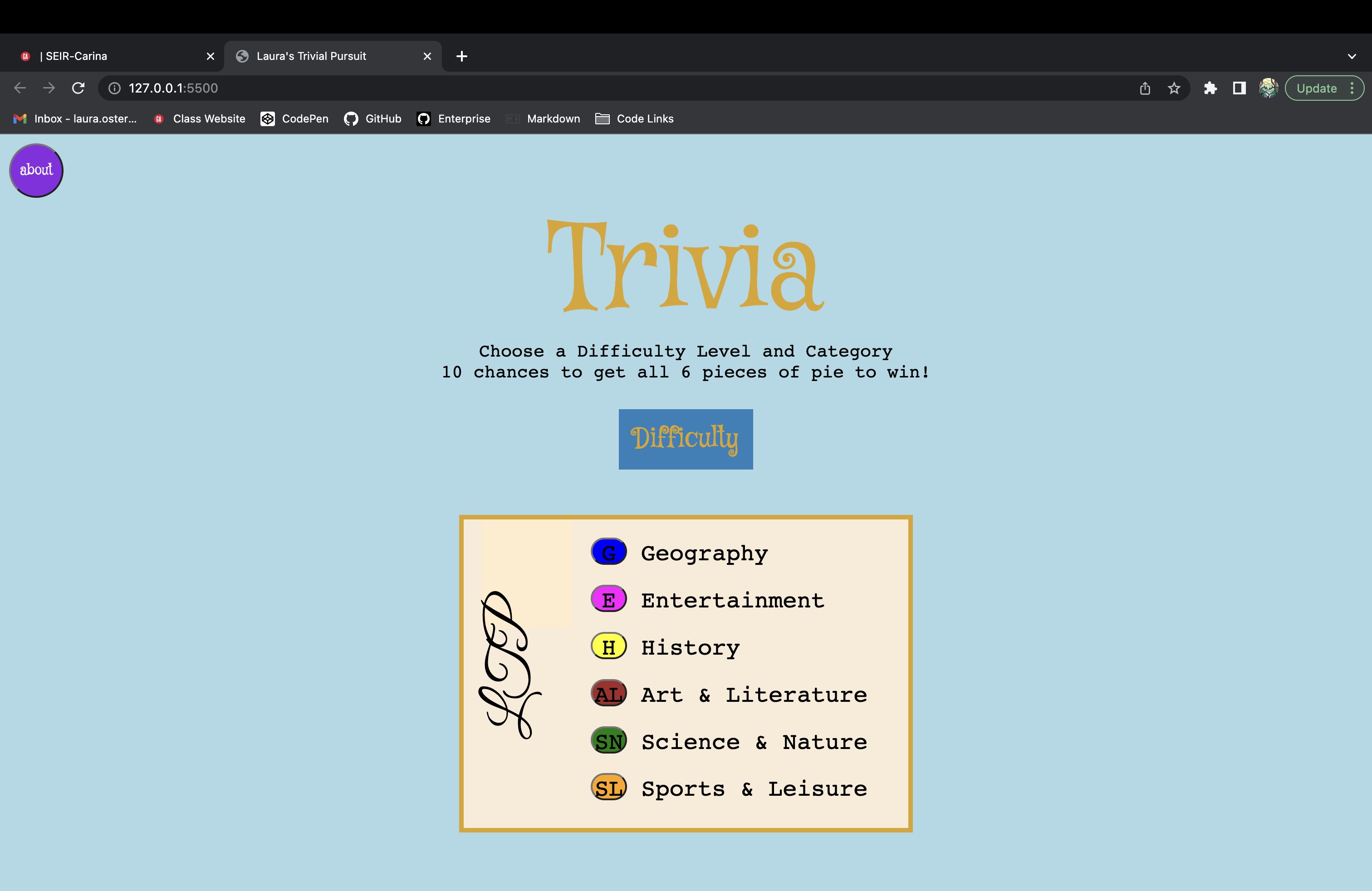 GitHub - LauraBoBora/LTP: Laura's Trivial Pursuit