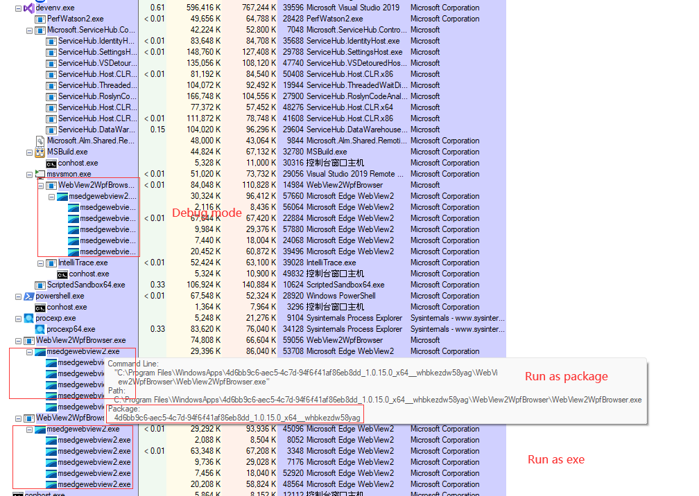 External applications started from WebView2 (like Zoom) are displayed under WebView2 icon group ...