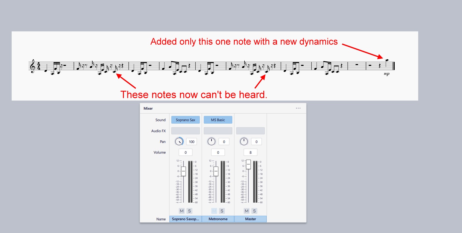 [MU4 Issue] Soprano Sax sounds strange after adding only one note to the score in a new dynamics ...