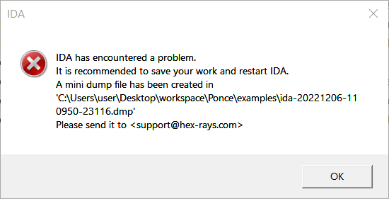 Ponce v0.3.4 causing crash in IDA 7.7.220118 · Issue #133 · illera88/Ponce · GitHub