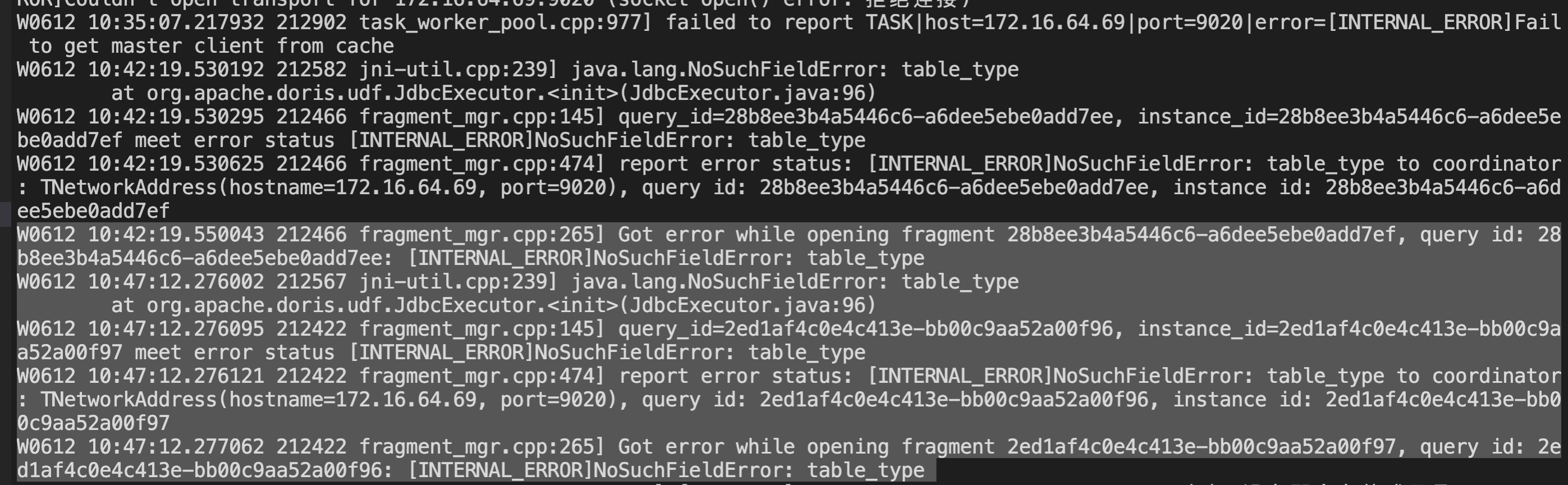 [Bug] JDBC [INTERNAL_ERROR]NoSuchFieldError: table_type · Issue #20703 · apache/doris · GitHub
