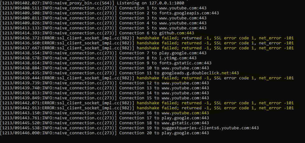 handshake failed; returned -1, SSL error code 1, net_error -101 · Issue #427 · klzgrad ...