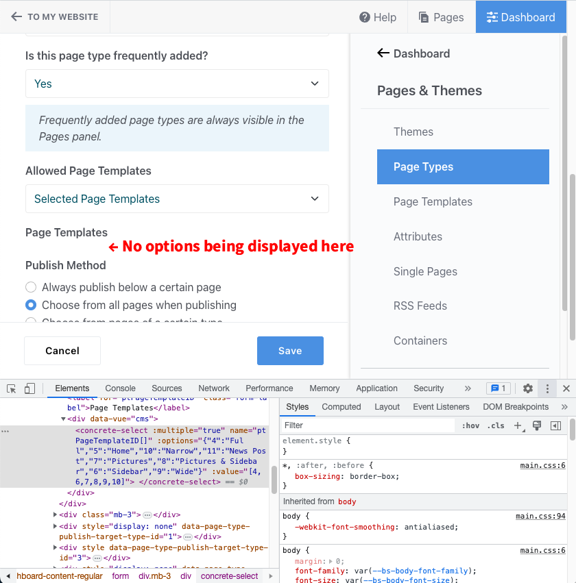 Page Type Allowed Page Templates Options Not Displayed · Issue 11452