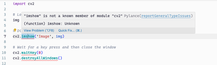 intellisense for cv2 is not working · Issue #4838 · microsoft/pylance-release · GitHub