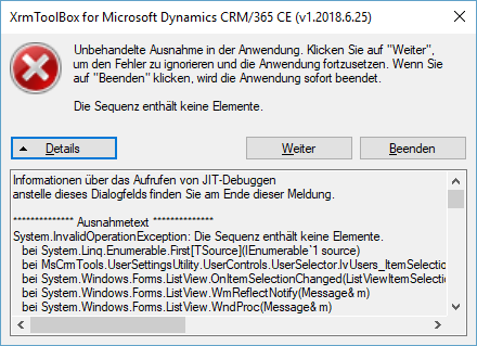 Error while selecting an user · Issue #30 · MscrmTools/MsCrmTools.UserSettingsUtility · GitHub