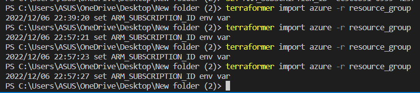 set ARM_SUBSCRIPTION_ID env var · Issue #1586 · GoogleCloudPlatform/terraformer · GitHub