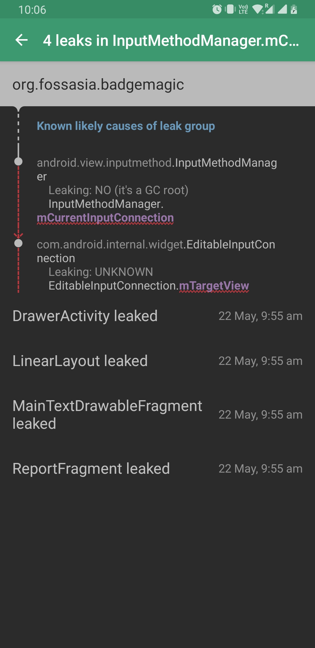 memory leak due to EditableInputConnection · Issue #316 · fossasia/badgemagic-android · GitHub