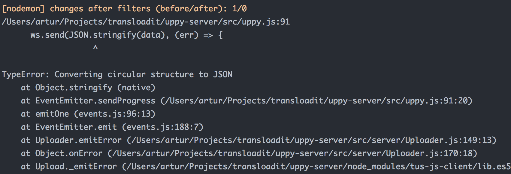 TypeError: Converting circular structure to JSON and tus error · Issue ...