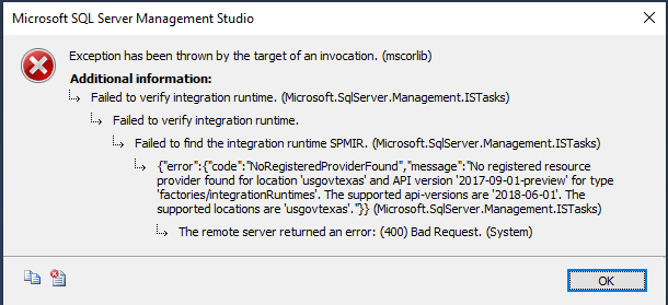 No Registered Provider Found when scheduling a SSIS on ADF IR · Issue ...