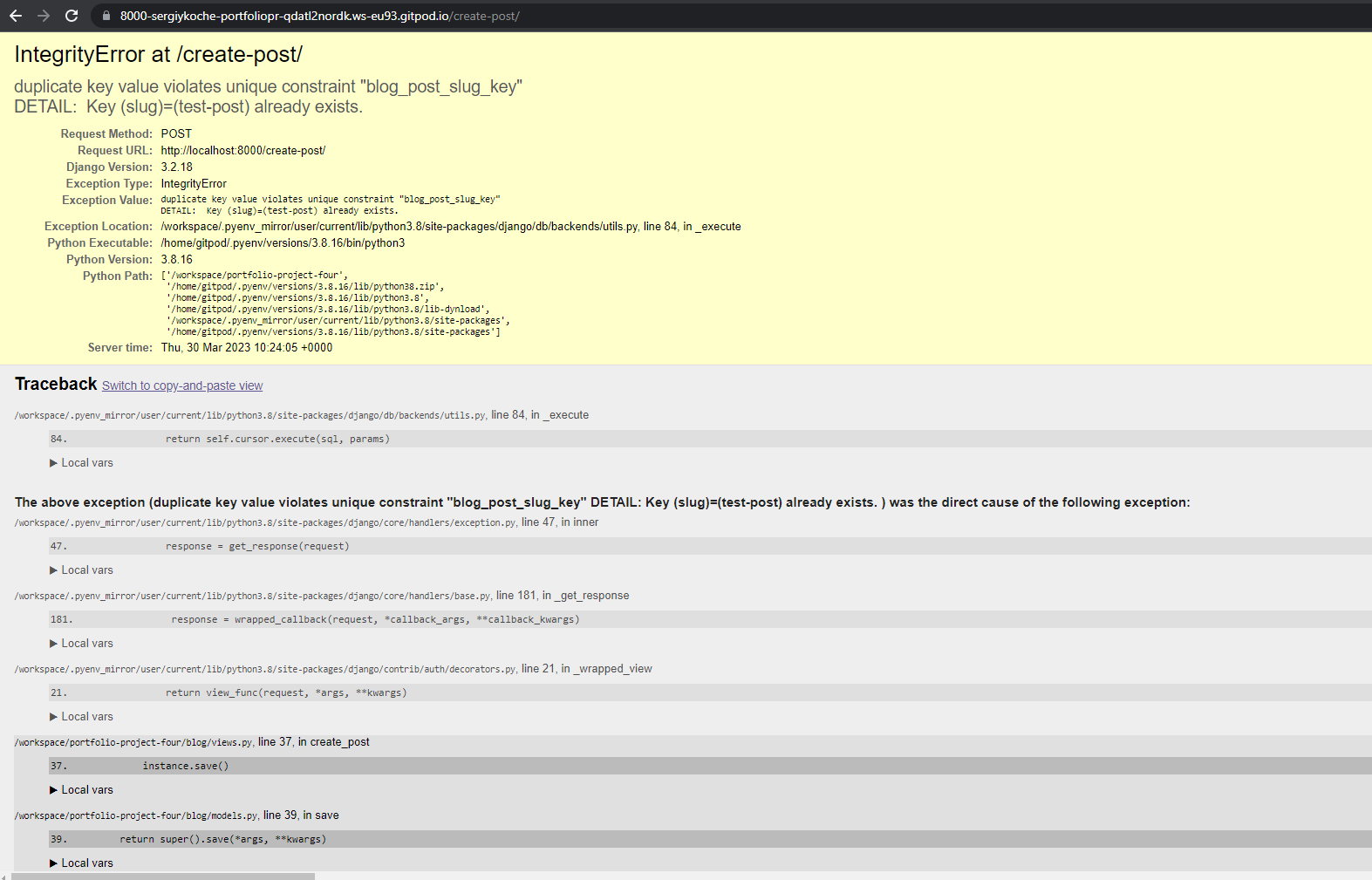 BUG REPORT: CREATE POST WITH THE SAME TITLE NAME · Issue #22 · SergiyKochenko/portfolio-project ...