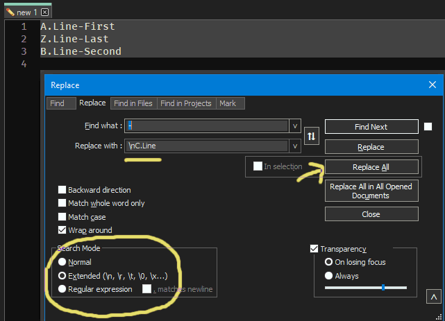 After An Extended Replace With Newline The Line Sorting Operations 