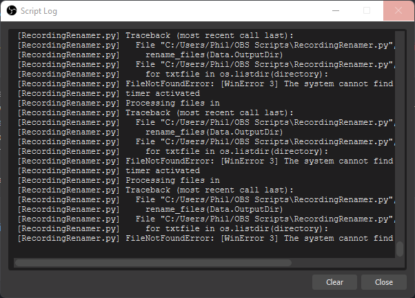 FileNotFound errors and OBS freezing/crashing on fresh load · Issue #1 · pjw29/obs-rec-rename ...