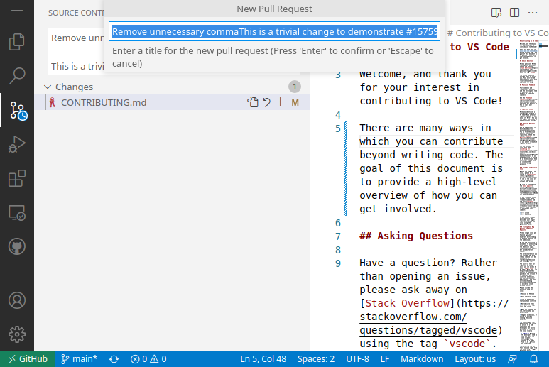 github.dev Create Pull Request action uses the entire commit message as a title · Issue #226 ...