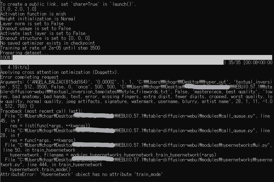 Hypernetwork training cannot be performed due to the error below. · AUTOMATIC1111 stable ...