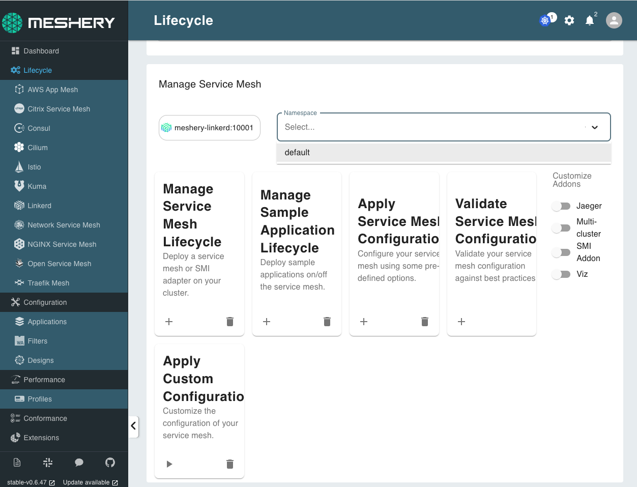Namespace does not reflect in the UI to install service mesh · Issue #6995 · meshery/meshery ...