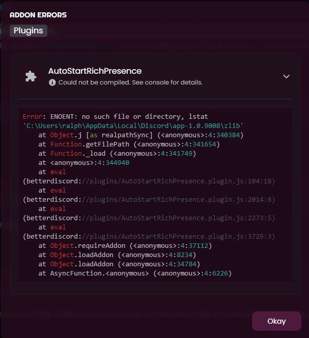 AutoStartRichPresensce Error · Issue #178 · Mega-Mewthree/BetterDiscordPlugins · GitHub