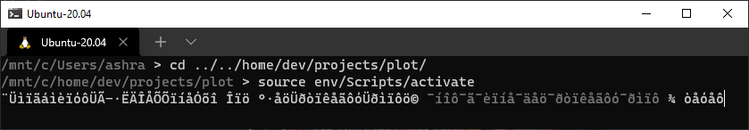 Entering python's virtual environment results in all the letters to be ...