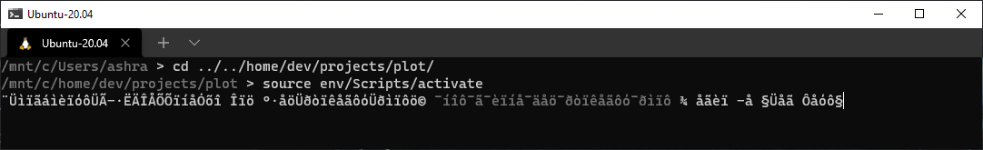 Entering python's virtual environment results in all the letters to be ...
