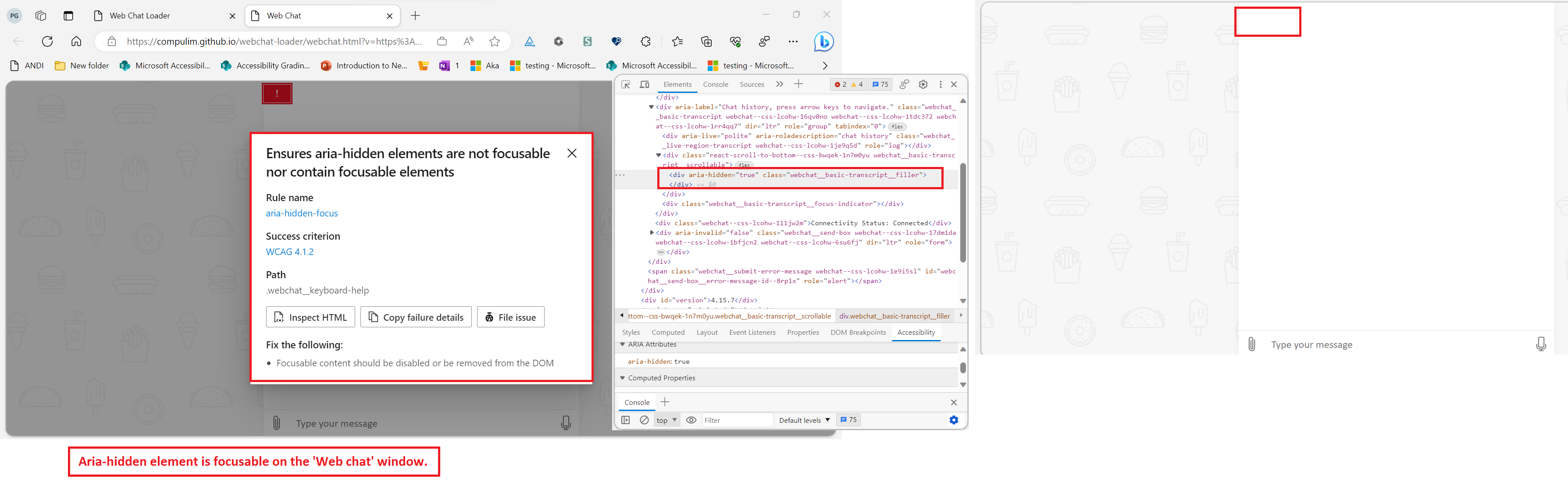 [programmatic Access Bot Framework Keyboard Controls] Ensures Aria Hidden Elements Are Not