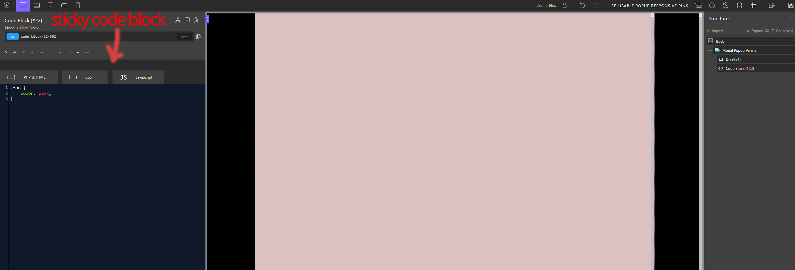 Feature idea: Sticky Frame editor for the code blocks · Issue #3183 · soflyy/oxygen-bugs-and ...