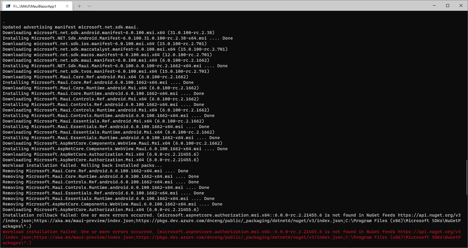 [Bug] Workload installation failed · Issue #2483 · dotnet/maui · GitHub