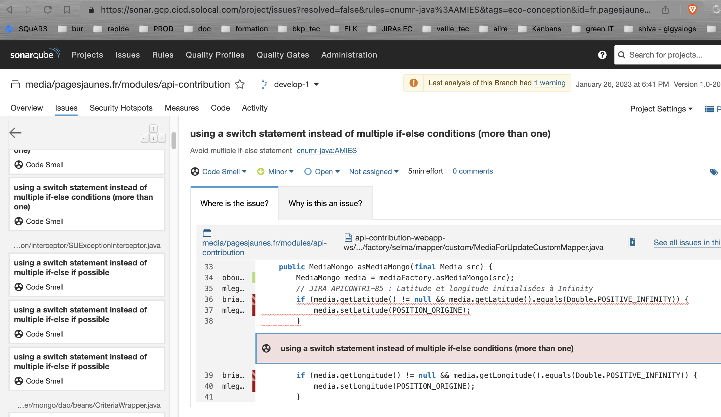 [EC2] [Java] Rule "using a switch statement instead of multiple if-else ...