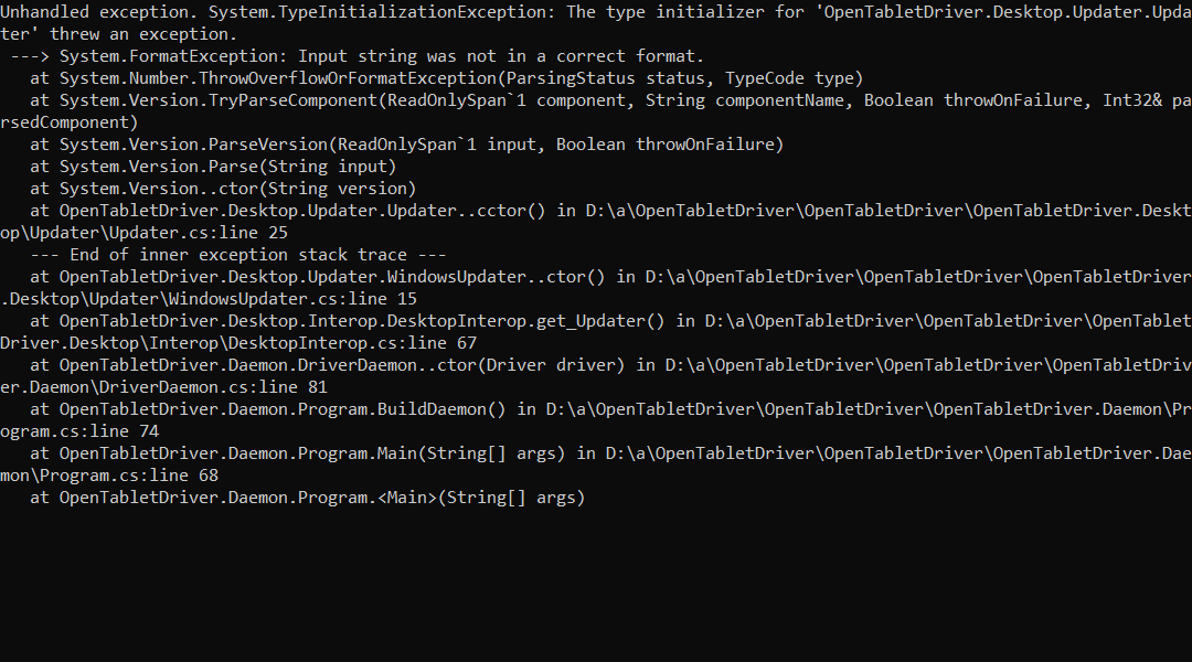 daemon crash on launch due to updater? · Issue #1811 · OpenTabletDriver/OpenTabletDriver · GitHub
