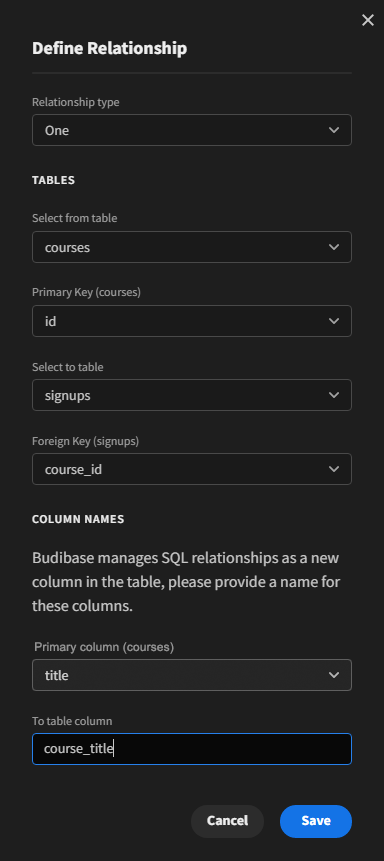 MySQL relationships should have a dropdown to choose the column to show · Issue #8984 · Budibase ...