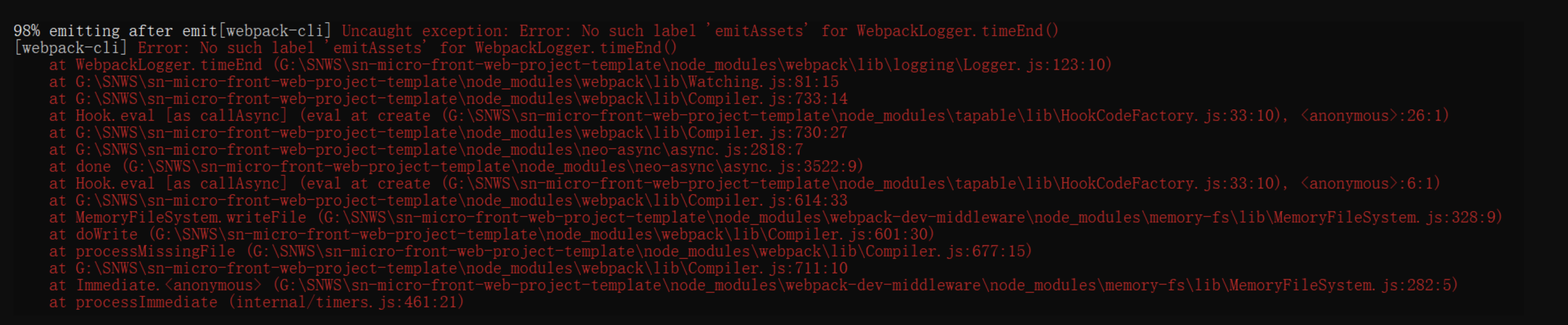Error No Such Label Emitassets For Webpacklogger Timeend · Issue 1954 · Webpack Webpack